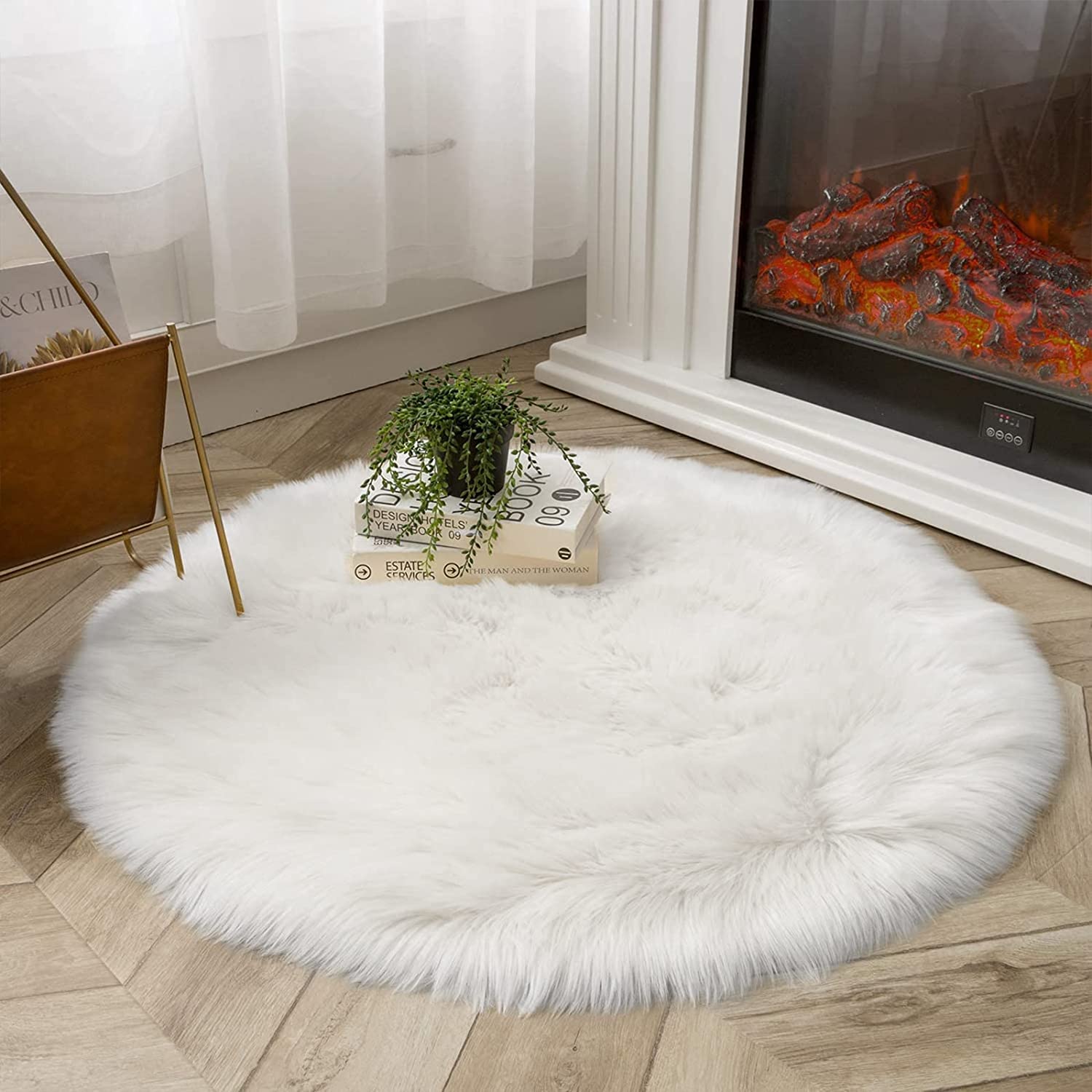 White Round Faux Fur Rug, Luxury Fluffy Area Rug - 80x80 cm – Rugskart