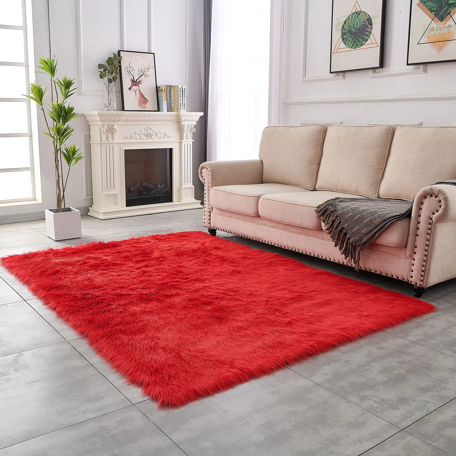 Red Faux Fur Rug, Luxury Fluffy Rugs – Rugskart