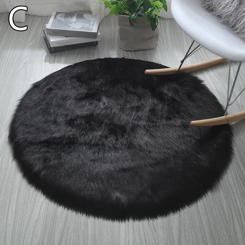 Black Round Faux Fur Rug, Luxury Fluffy Area Rug - 80x80 cm – Rugskart
