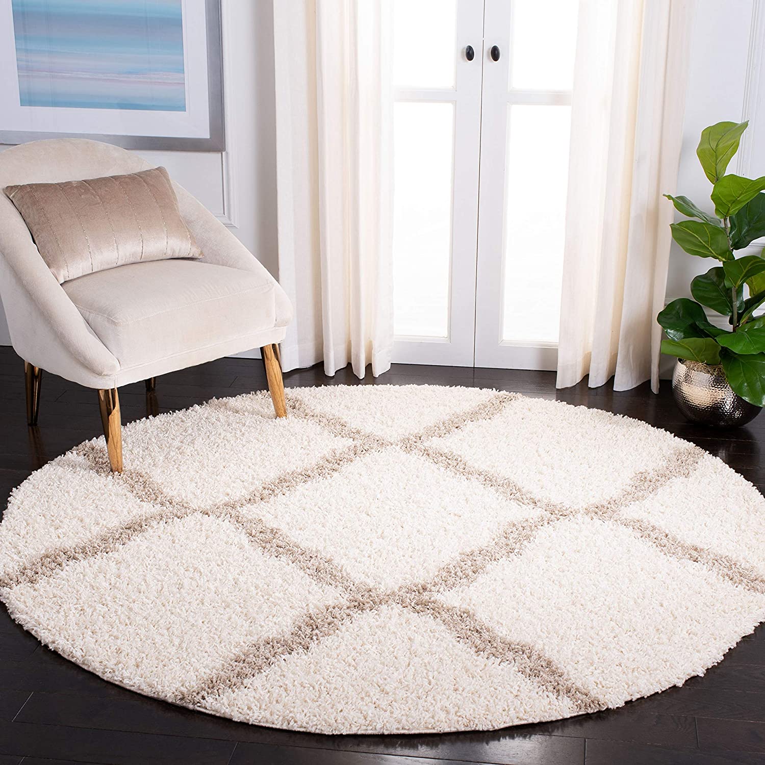 Ivory & Beige - Premium Soft Round Shaggy Rug – Rugskart